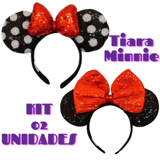 Kit Tiara Minnie Disney Brilhante Preta e Vermelha - Taimes - Tiara ...