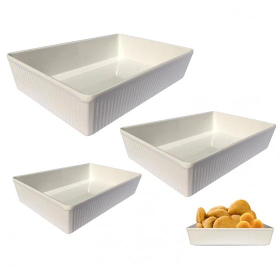Kit Tigelas Retangular 20 Cm , 22 Cm , 25 Cm em Melamina Branco Bestfer ...