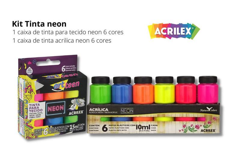 Kit Tinta Acrílica Neon e Tinta Tecido Neon ArtTeen Acrilex - Tinta ...