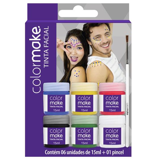 Kit Tinta para Rosto Líquida e Pincel 15ml com 6 Cores - Colormake ...