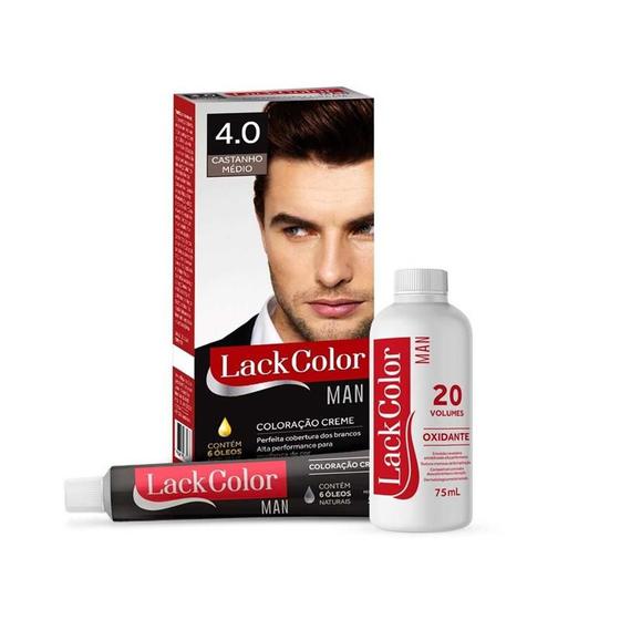 Kit Tintura Lack Color Creme Homem Castanho Médio 4.0 - Tinta de Cabelo ...