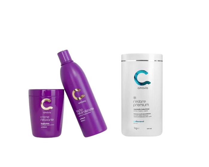 Kit Tioglicolato Alisamento Relaxamento Máscara Reconstrução - Amávia ...