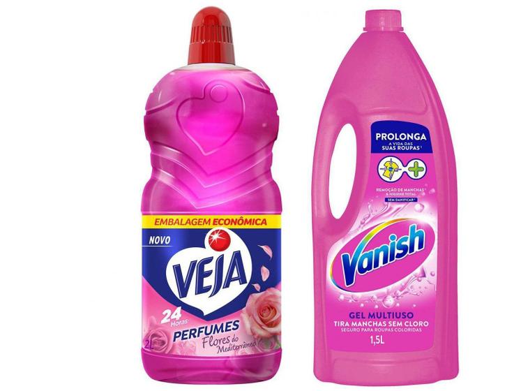 Kit Tira Manchas Vanish Multiuso em Gel - 1,5L + Limpador Perfumado Veja Flores 2L - Kit ...