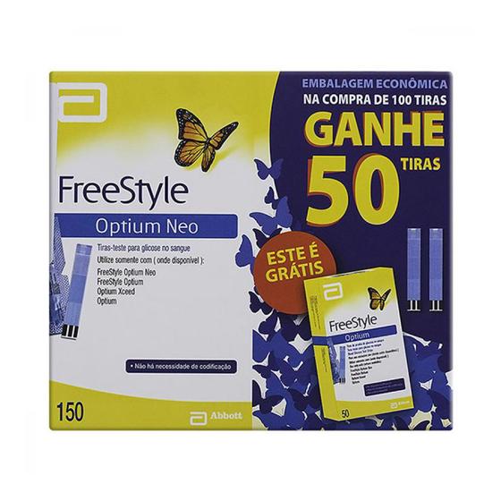Kit Tiras Freestyle Optium Neo 150 Tiras - ABBOTT - Tiras para Medir ...