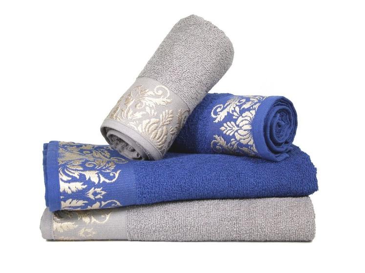 Kit Toalha 2 Banho 2 Rosto Macia 100% Algodão Azul e Cinza Viena ...