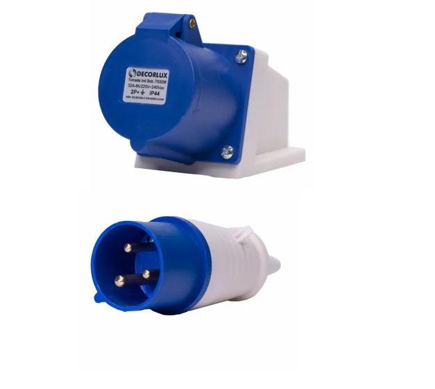 Kit Tomada e Plug Industrial Macho Fêmea Sobrepor 32A 220 3P - Decorlux ...