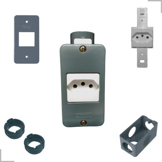 KIT Tomada Simples Branca 10a + Condulete Sobrepor 4/2pol + Placa + Adaptadores 3/4pol ...