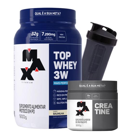 Kit Top Whey 3w Performance 900g Creatina 300g Max Titanium