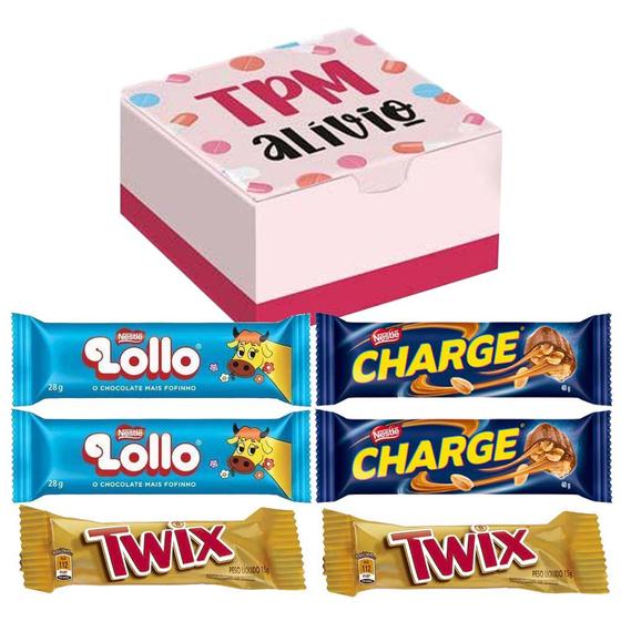 Kit TPM 4 - Caixa personalizada + Chocolate Twix, Lollo e Charge ...