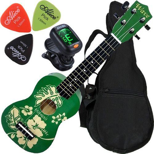 Kit Ukulele Wave Soprano Acústico Nylon Havaí Verde Uk01 - Ukulele ...