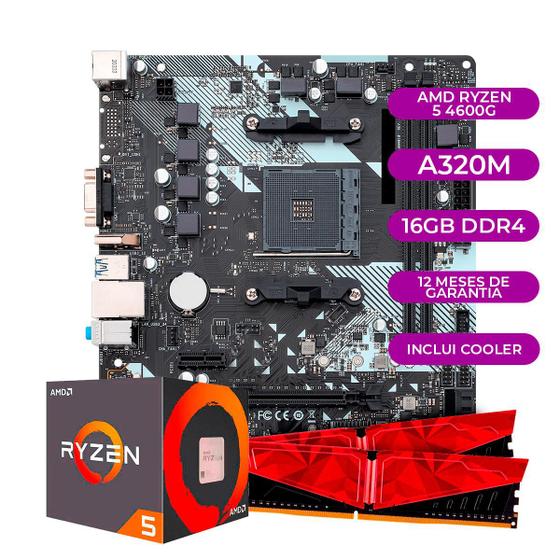 Kit Upgrade Gamer, Processador Ryzen 5 4600G, Placa Mãe A320M, 16GB De ...