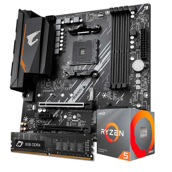 Kit Upgrade Processador AMD Ryzen 5 5600X + Placa Mãe Gigabyte B550M AORUS ELITE + Memória 8GB ...