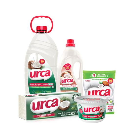 Kit Urca Coco - Lava Roupas Liquido 3l + Lava Roupas pó Concentrado 800g + Sabão em Pedra 5x90g ...