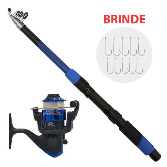 Kit Vara de Pesca Telescópica 1.70m + Molinete com Linha Anzol - Fisgar - Vara de Pesca ...