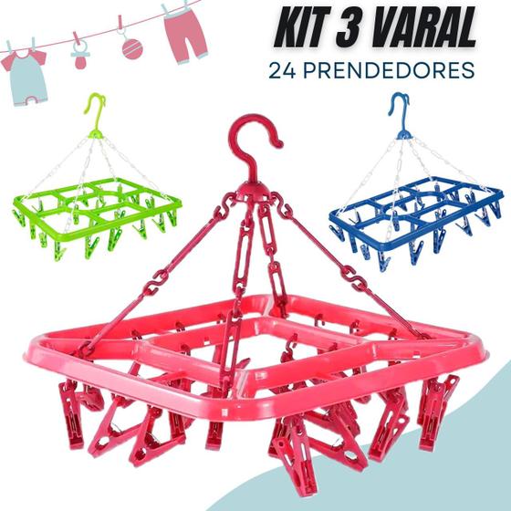 Kit Varal Para Roupas 3 Varais Com 24 Prendedores Para Casa ...