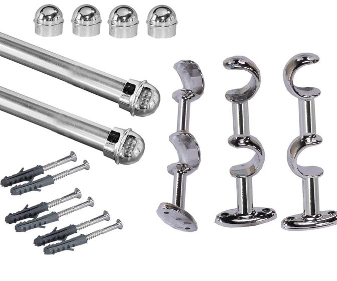 Kit Varão Duplo 4 Metros 28 E 28Mm Grosso Suporte Em Metal ...