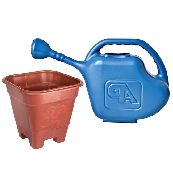 Kit Vaso Quadrado M Decorativo Planta+ Regador 10L Azul Útil - Arqplast ...