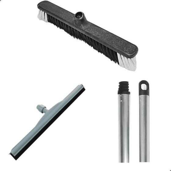 Kit Vassoura 40cm Rodo 45cm com Cabo Alumínio 1,20m Ideal para Limpeza ...