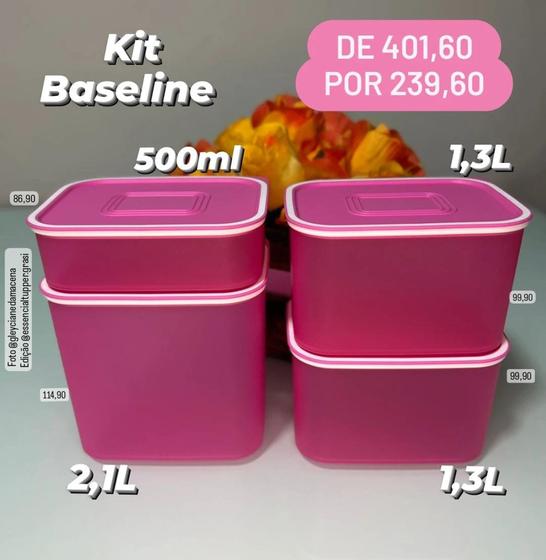 Kit Vazilhas POTES De geladeira Baseline Retangular Rosa Da Tupperware ...