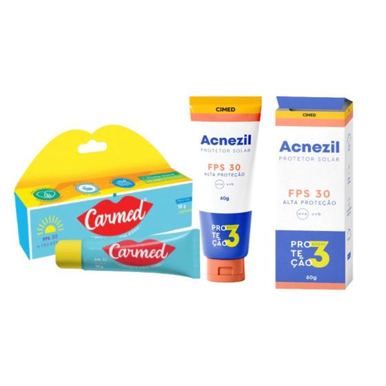 Kit Verão FPS 30 Protetor Solar Facial Acnezil 60g + Hidratante Labial ...