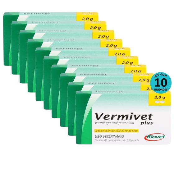 Kit Vermífugo Vermivet Plus Biovet 2g c/ 2 Comprimidos C/ 10 unidades ...