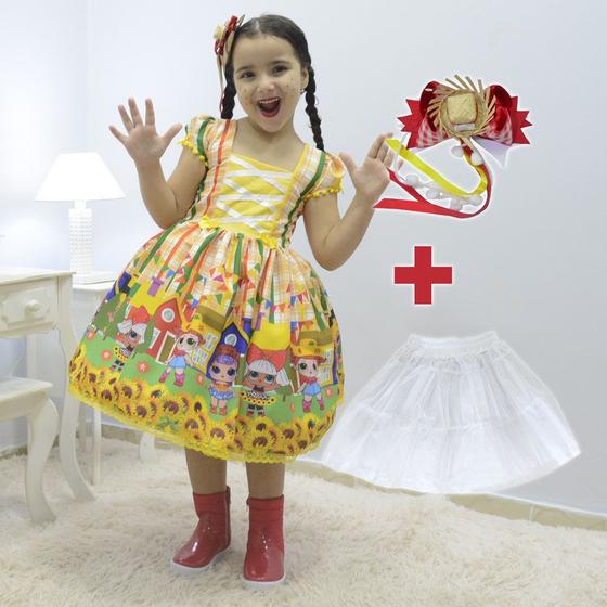 Kit Vestido Lol Surprise Festa Junina + laço cabelo + saia filó ...