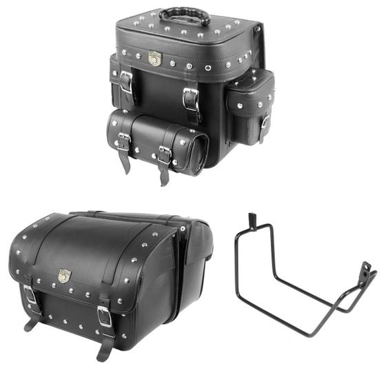 Kit Viagem Moto Custom Bolsa Alforge Lateral Par + Alforge Traseiro ...