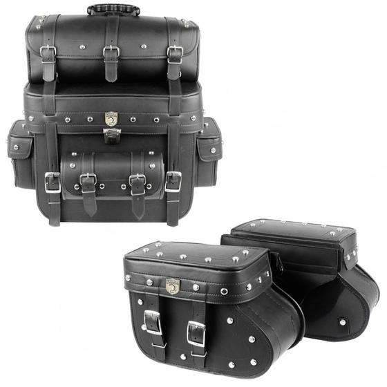 Kit Viagem Para Moto Custom Alforge Traseiro com Cravos 62 litros + Par ...