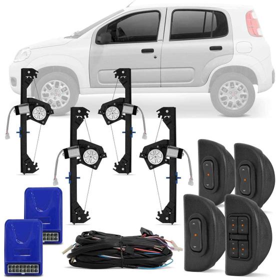 Kit Vidro Elétrico Fiat Novo Uno 2015 2016 2017 2018 2019 4 Portas Inteligente Completo - Dial ...