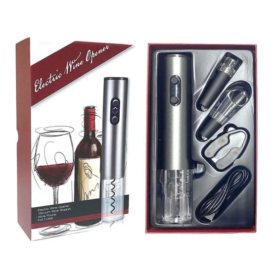 Kit Vinho 4 Peças Abridor Automático Saca Rolha Recarregável - Atmx ...