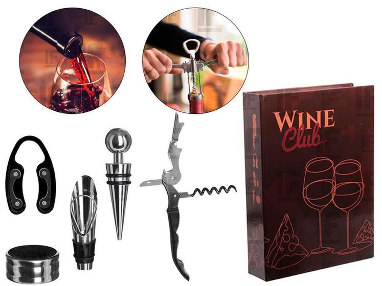 Kit Vinho 5 Peças Abridor Saca Rolha Em Forma De Livro - ETILUX ...
