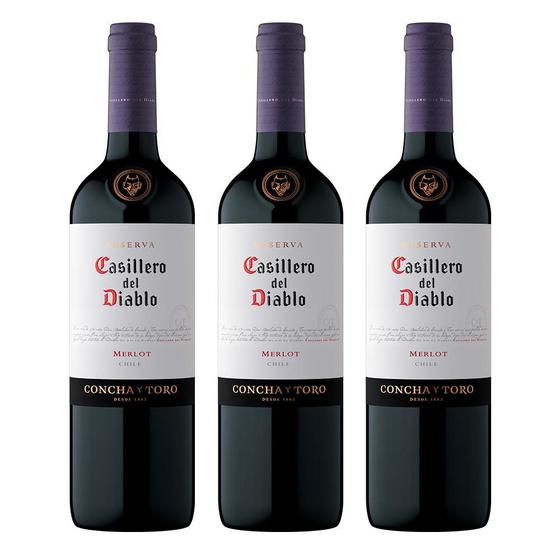 Kit Vinho Chileno Casillero Del Diablo Merlot - 3 Garrafas - Vinho ...
