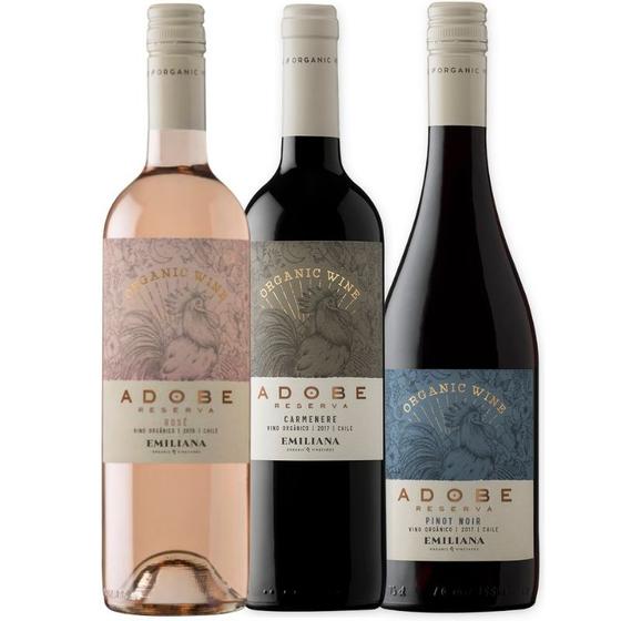 Kit Vinho Orgânico Adobe Carmenere, Pinot Noir e Rose - 750ml - La ...