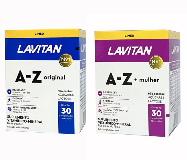 Kit Vitamina Lavitan A-Z Original e Mulher 30 comprimidos - Cimed - Vitaminas A-Z - Magazine Luiza