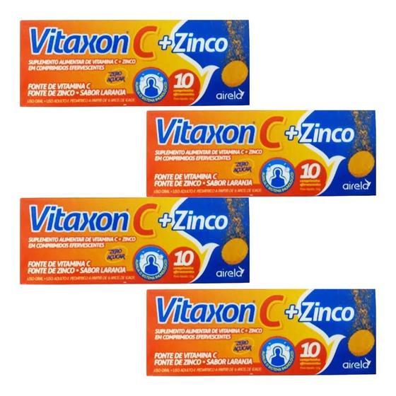 Kit Vitaxon C + Zinco Sabor Laranja Com 4 Caixas De 10 Comprimidos Cada ...