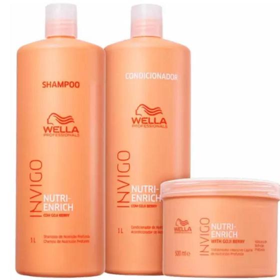 Kit Wella Invigo NutriEnrich Shampoo, Condicionador 1 Litro e mascara ...