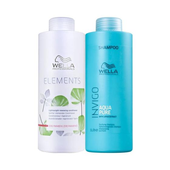Kit Wella - Shampoo Aqua Pure 1l + Condicionador Elements 1l - Kit Shampoo e Condicionador ...