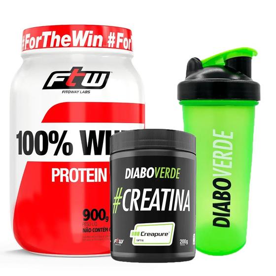 Kit Whey 100% Pote 900g + Creatina Creapure 200g + Coqueteleira FTW ...