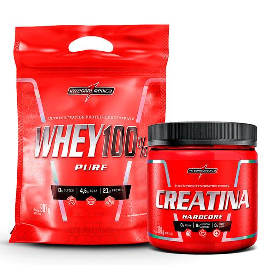 Kit Whey 100 Pure 907gr Refil Creatina Hardcore Pura 300g Integral