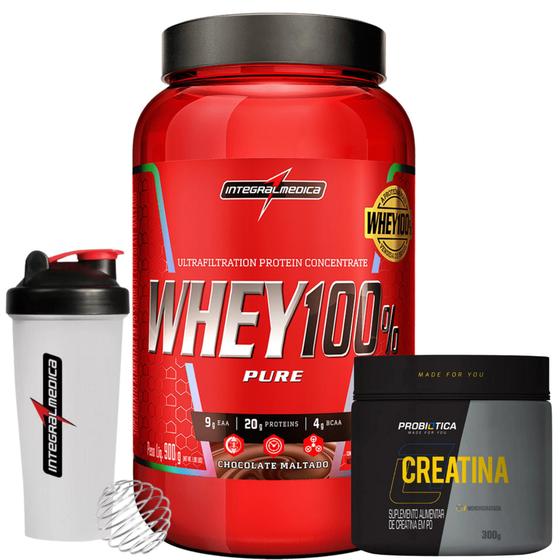 Kit Whey 100 Pure Protein Concentrado 900g Pote Creatina