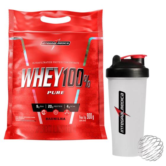 Kit Whey 100% Pure Protein Concentrado - Refil - 900g + Coqueteleira - Com Mola - Integralmédica ...