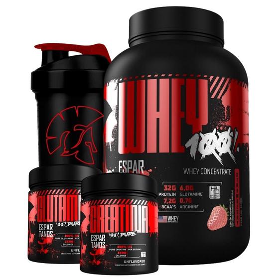 Kit Whey Concentrado + Creatina + Glutamina + Shaker - Espartanos - Kit de Suplementos ...