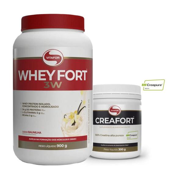 Kit Whey Fort 3W Vitafor Pote 900g + Creatina Creafort 300g - Kit de Suplementos - Magazine Luiza