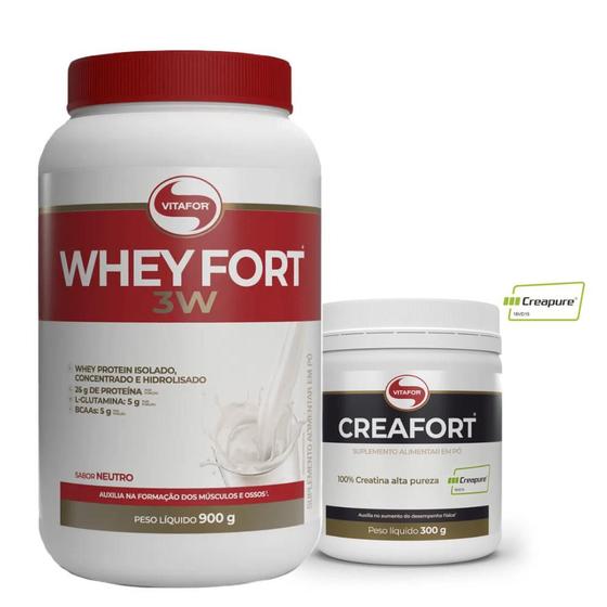 Kit Whey Fort 3W Vitafor Pote 900g + Creatina Creafort 300g - Kit de Suplementos - Magazine Luiza