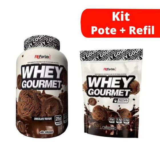 Kit Whey Gourmet Chocolate Trufado Pote + Refil - 907g - FN Forbis ...