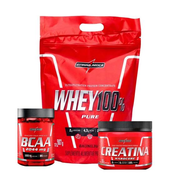 Kit Whey Protein 100 por cento Concentrado mais Creatina 150g mais Bcaa ...