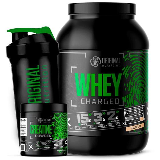 Kit Whey Protein Charged 900g Creatina 100g Coqueteleira Original