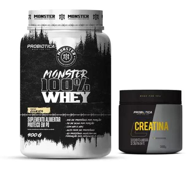Kit Whey Protein Monster 100% Whey 900g + Creatina Pura 300g ...