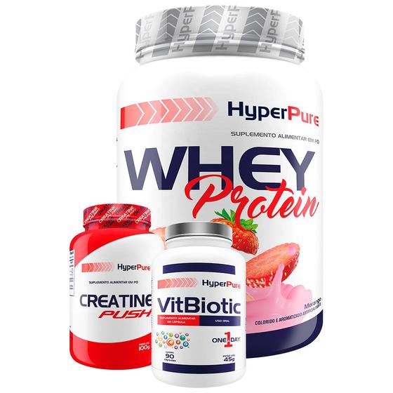 Kit Whey Protein Pote 900g + Creatina Push 100g + Multivitamínico Vit ...