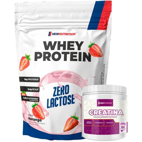 Kit Whey Protein Zero Lactose 900g Morango + Creatina Micronizada 300g ...